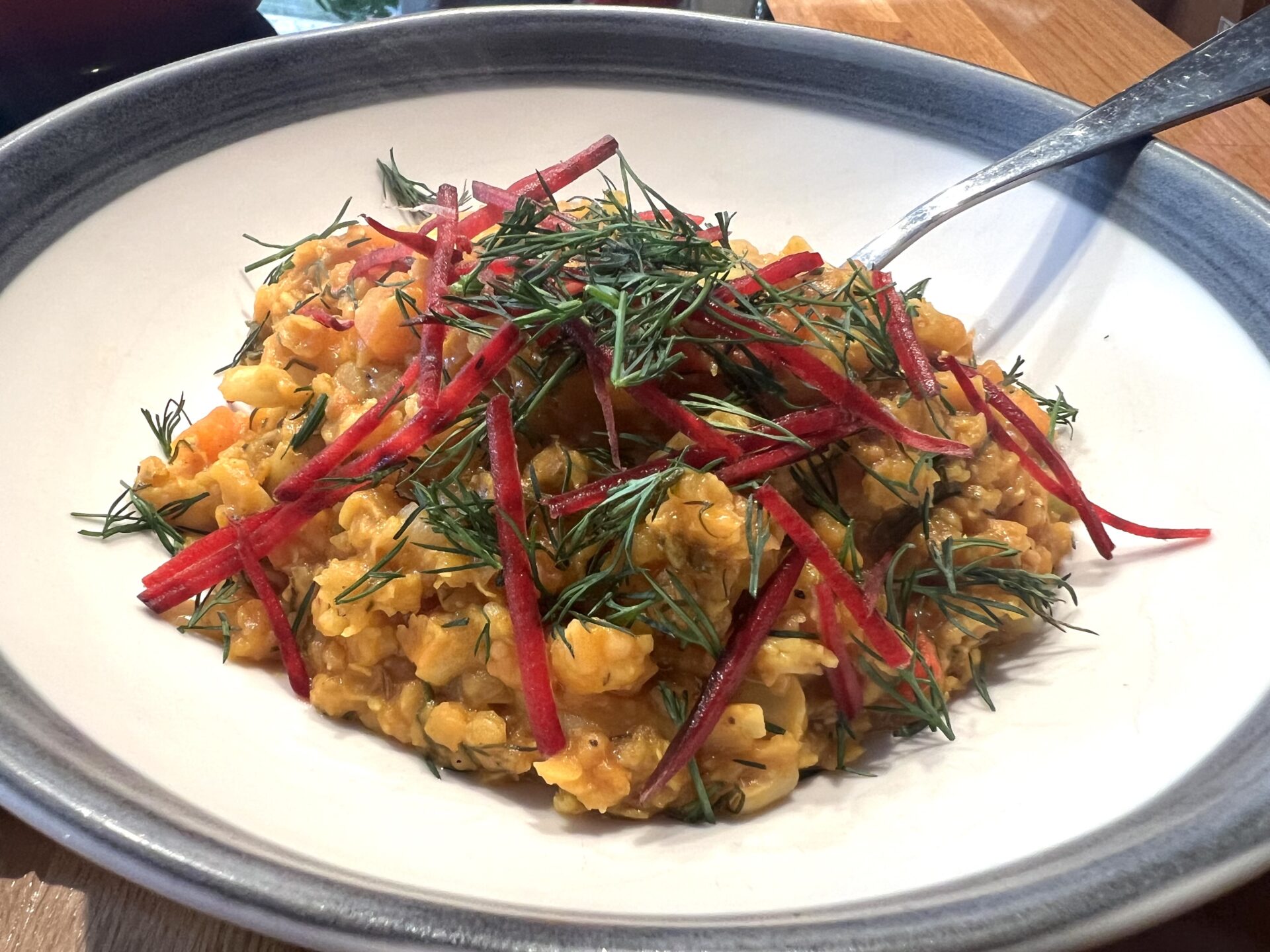 Red Lentil Dhal with Roasted Beetroots